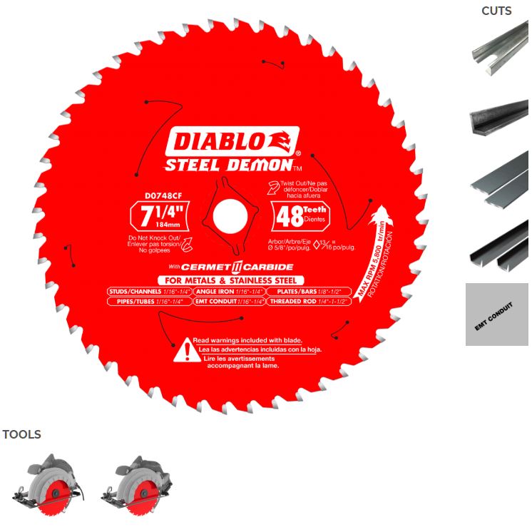 Diablo Steel Demon 7 1 4 X 48 Tooth Cermet Metal And Stainless Steel